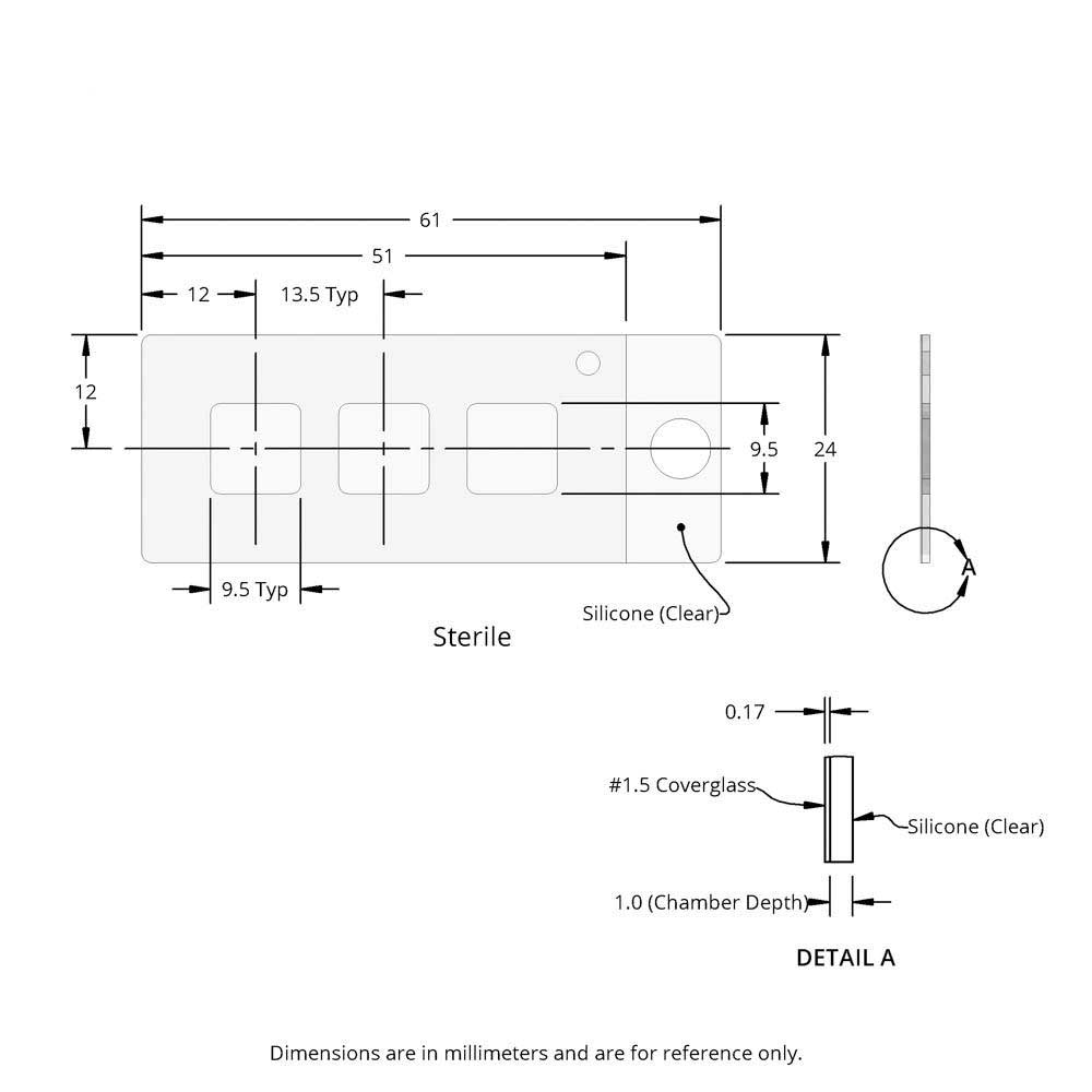 244203 - Chambered Coverslips, 3 Wells, 9.5 x 9.5mm, 1.0mm Depth ...