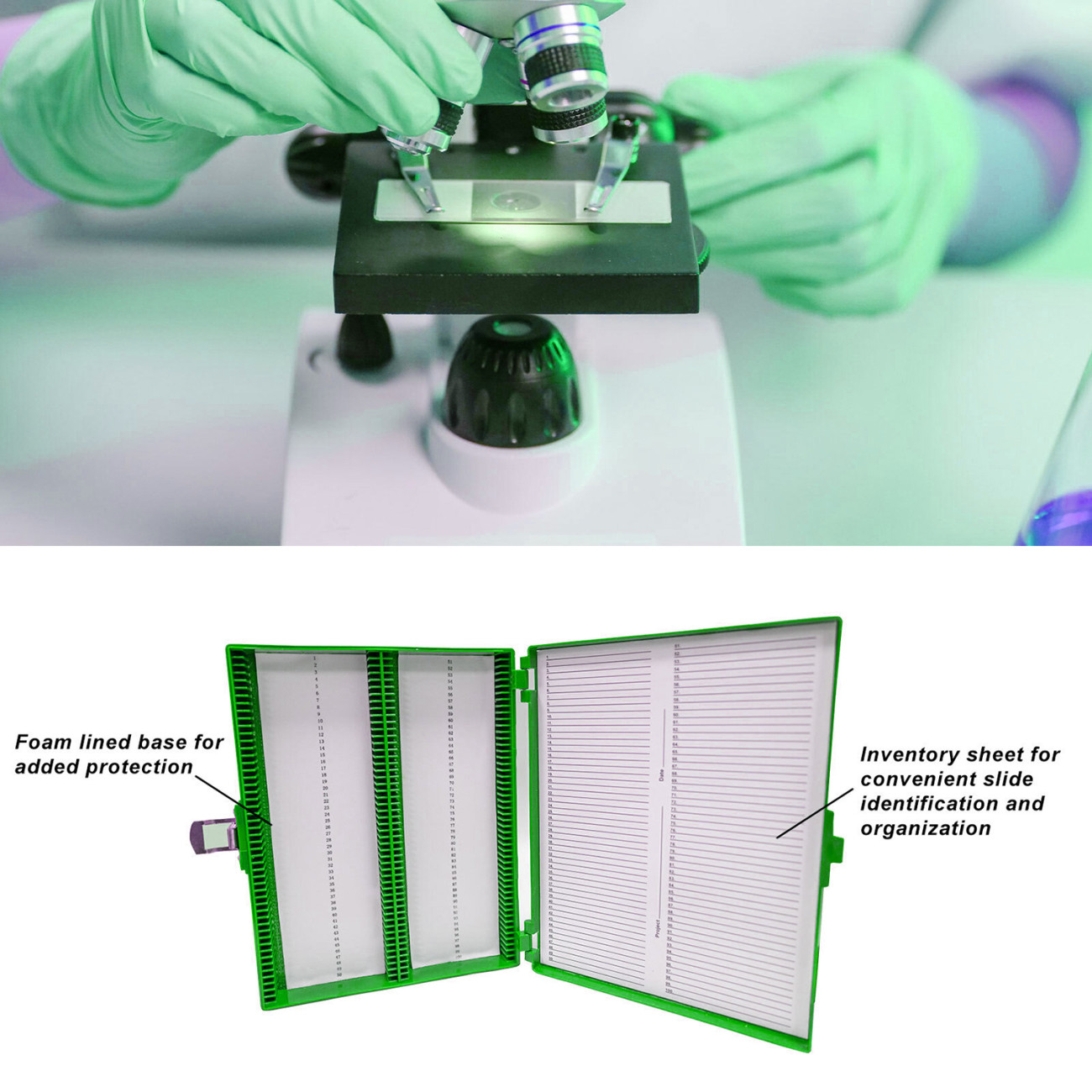 247576-GF - Microscope Slide Box, Foam Lining, Green, 100 Capacity, 1 Each