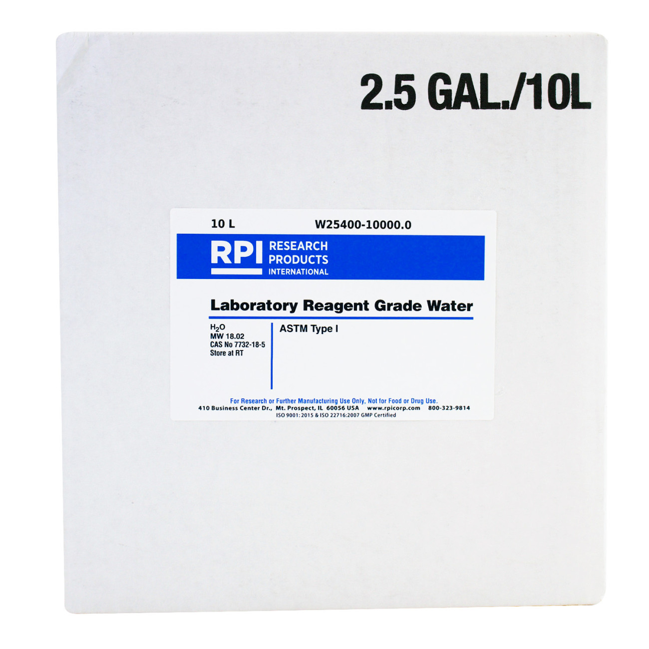 W25400-10000.0 - Laboratory Reagent Grade Water ASTM Type 1, 10 Liters