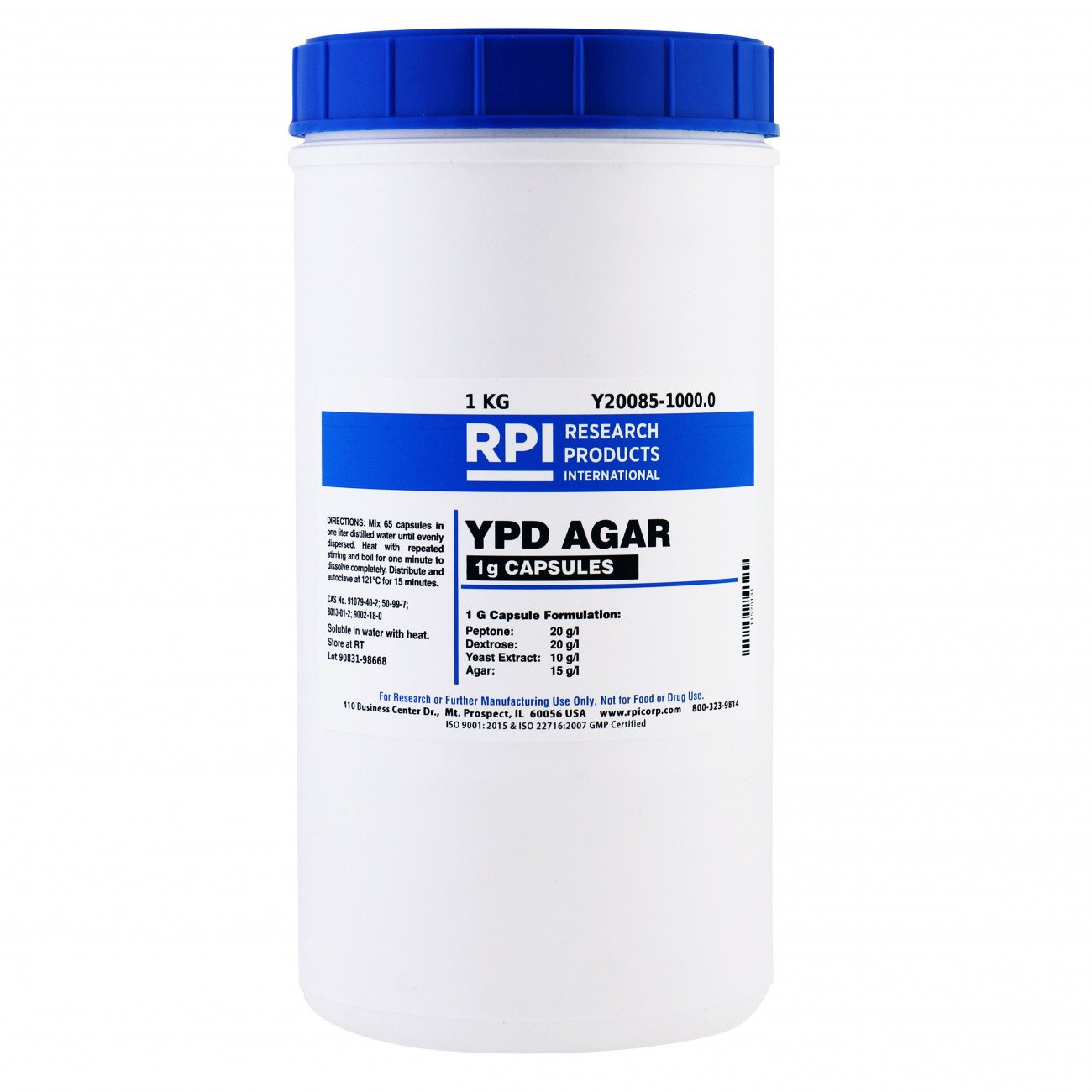 Y20085-1000.0 - YPD Agar, 1 Gram Capsules, 1 Kilogram
