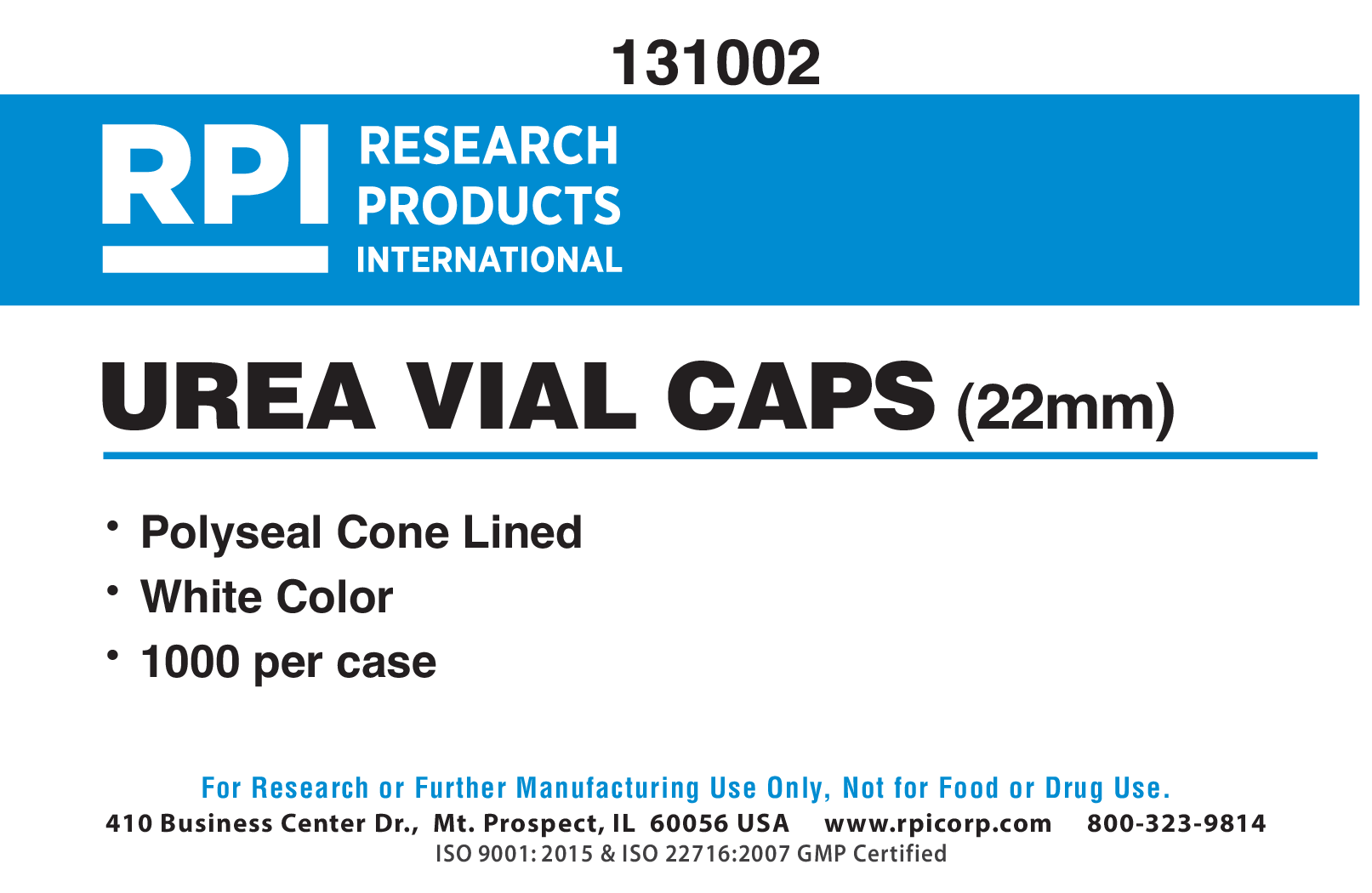 131002 - Replacement Urea Vial Caps, 22mm Polyseal Cone Lined Plastic ...