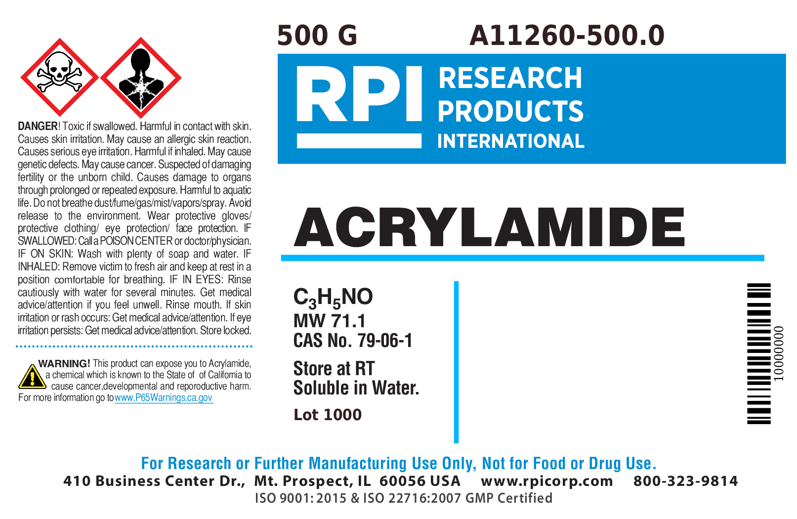 A11260-500.0 - Acrylamide, 500 Grams