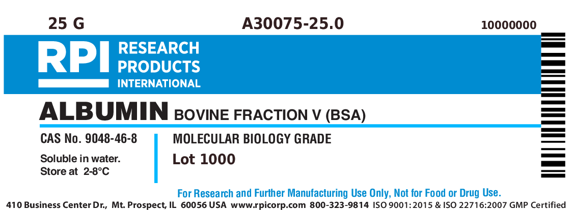 A30075-25.0 - Albumin, Bovine Fraction V [BSA], 25 Grams