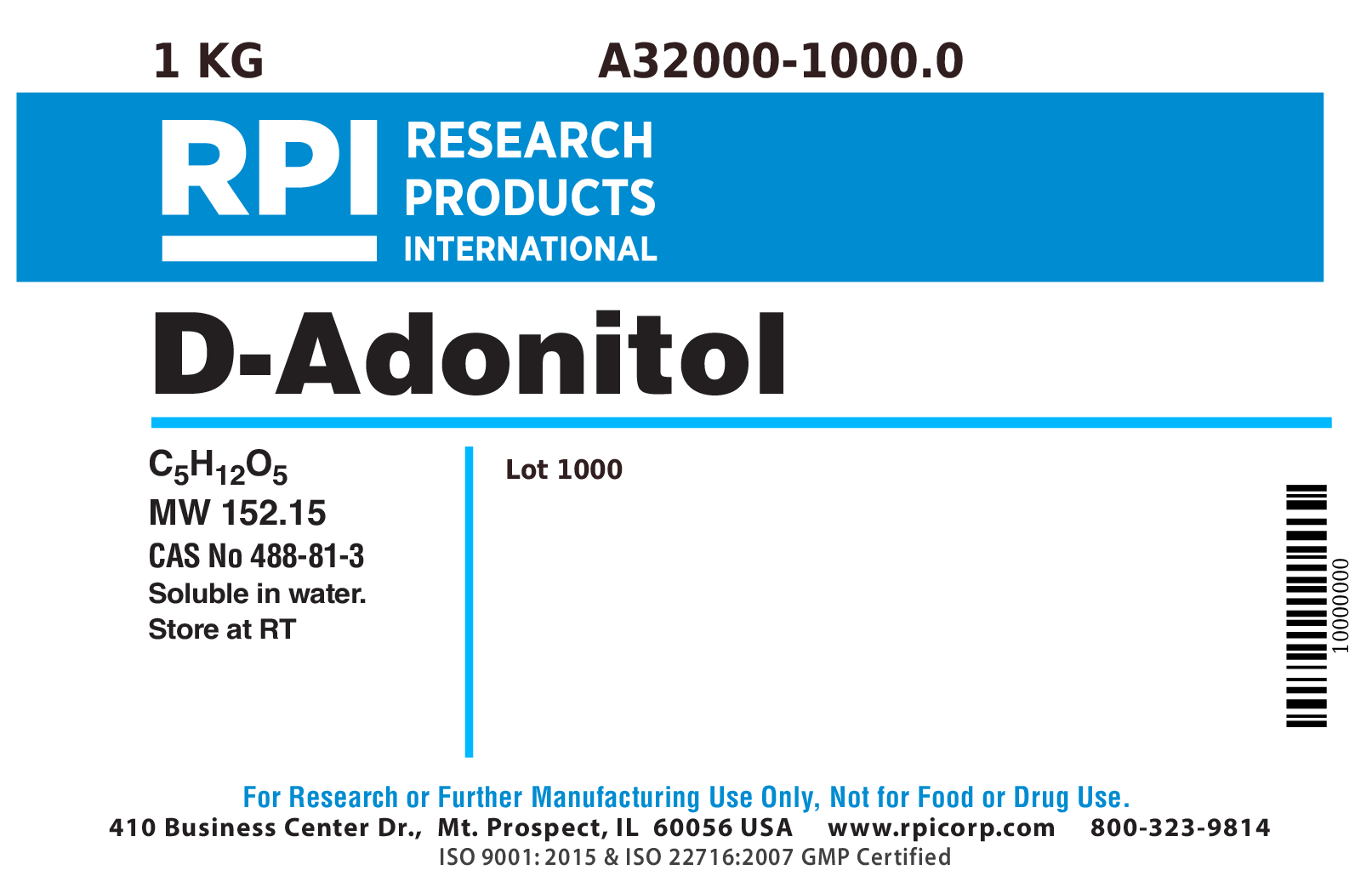 A32000-1000.0 - Adonitol [Ribitol] [Adonite], 1 Kilogram