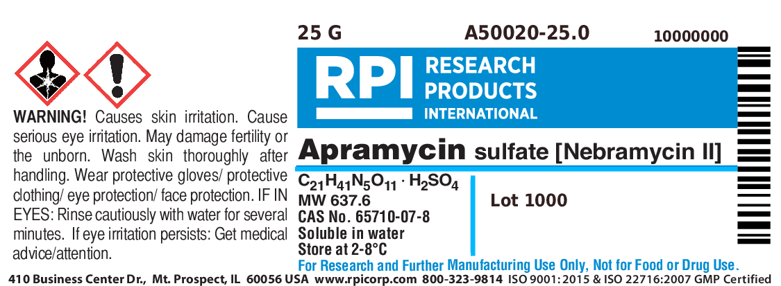 A50020-25.0 - Apramycin Sulfate [Nebramycin II], 25 Grams