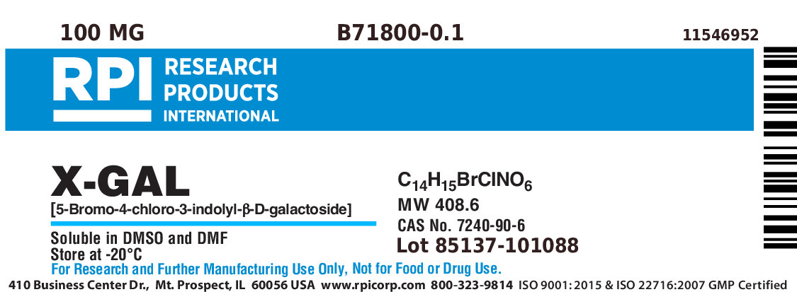 B71800-0.1 - X-GAL [5-Bromo-4-chloro-3-indolyl-β-D-galactoside], 100 ...
