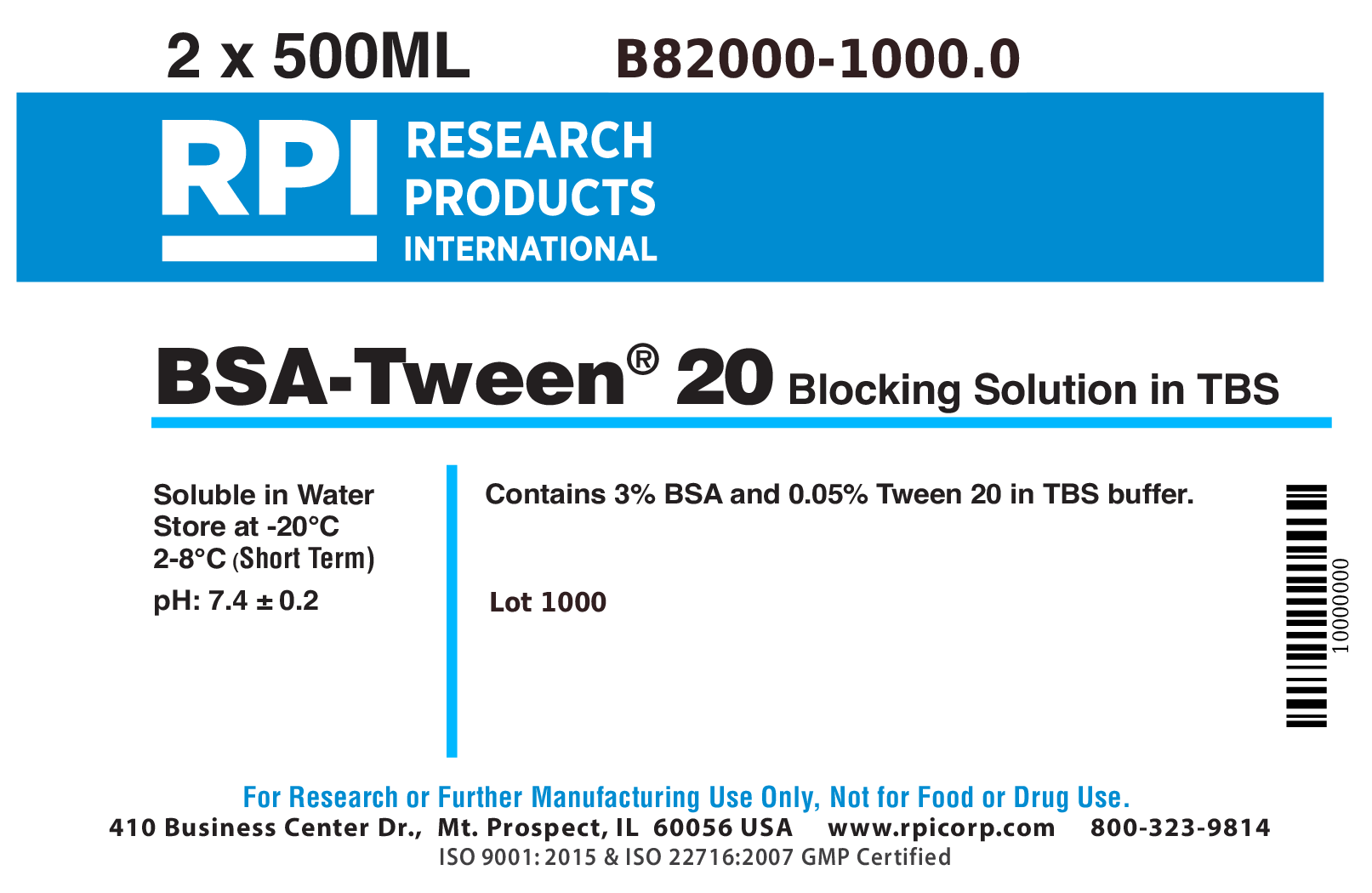 B82000-1000.0 - BSA-Tween 20 Blocking Solution in TBS, 1 Liter