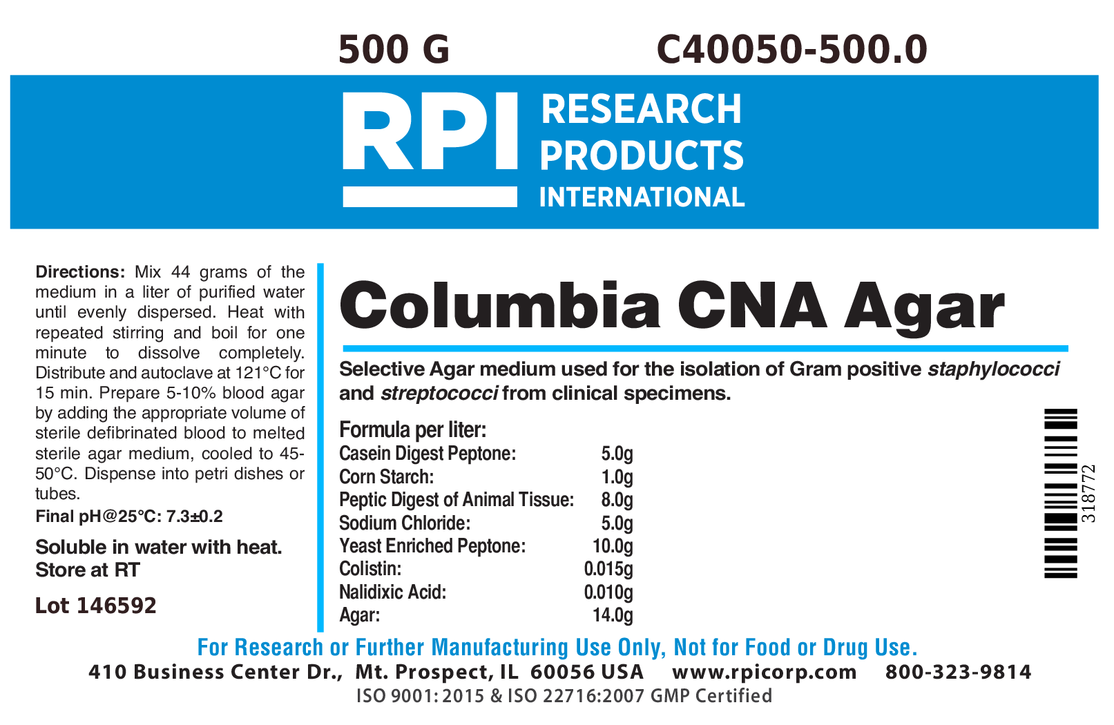 C40050-500.0 - Columbia CNA Agar, 500 Grams