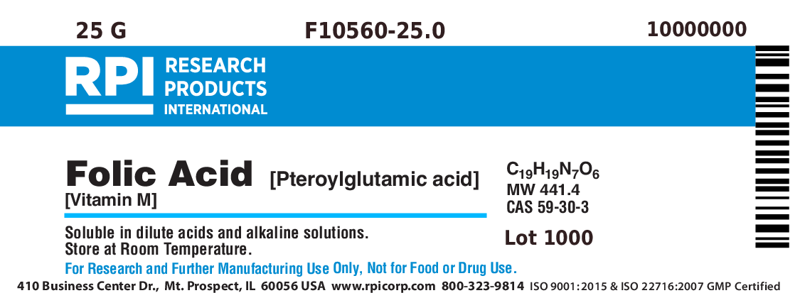F10560-25.0 - Folic Acid [Pteroylglutamic acid] [Vitamin M], 25 Grams