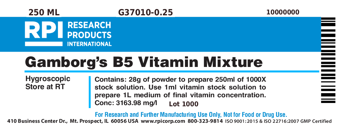 G37010-0.25 - Gamborg's B5 Medium Vitamin Mixture, 28 Grams of Powder ...