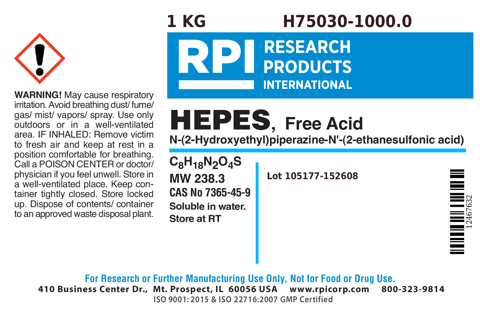 H75030-1000.0 - HEPES, Free Acid [N-(2-Hydroxyethyl) piperazine N'-(2 ...