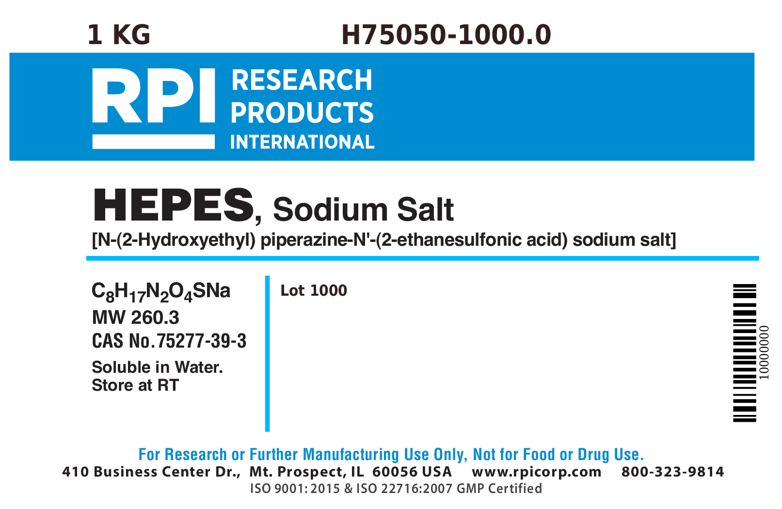 H75050-1000.0 - HEPES, Sodium Salt [N-(2-Hydroxyethyl) piperazine-N'-(2 ...