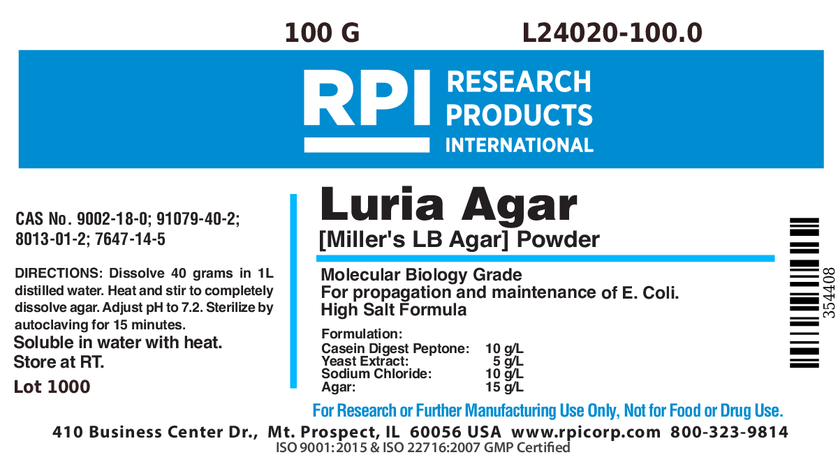 L24020-100.0 - Luria Agar Powder [Miller's LB Agar], 100 Grams