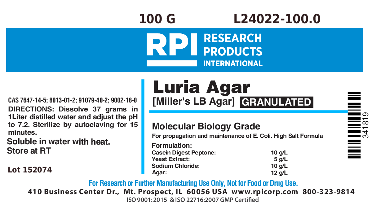 L24022-100.0 - Luria Agar Granulated [Miller's LB Agar], 100 Grams