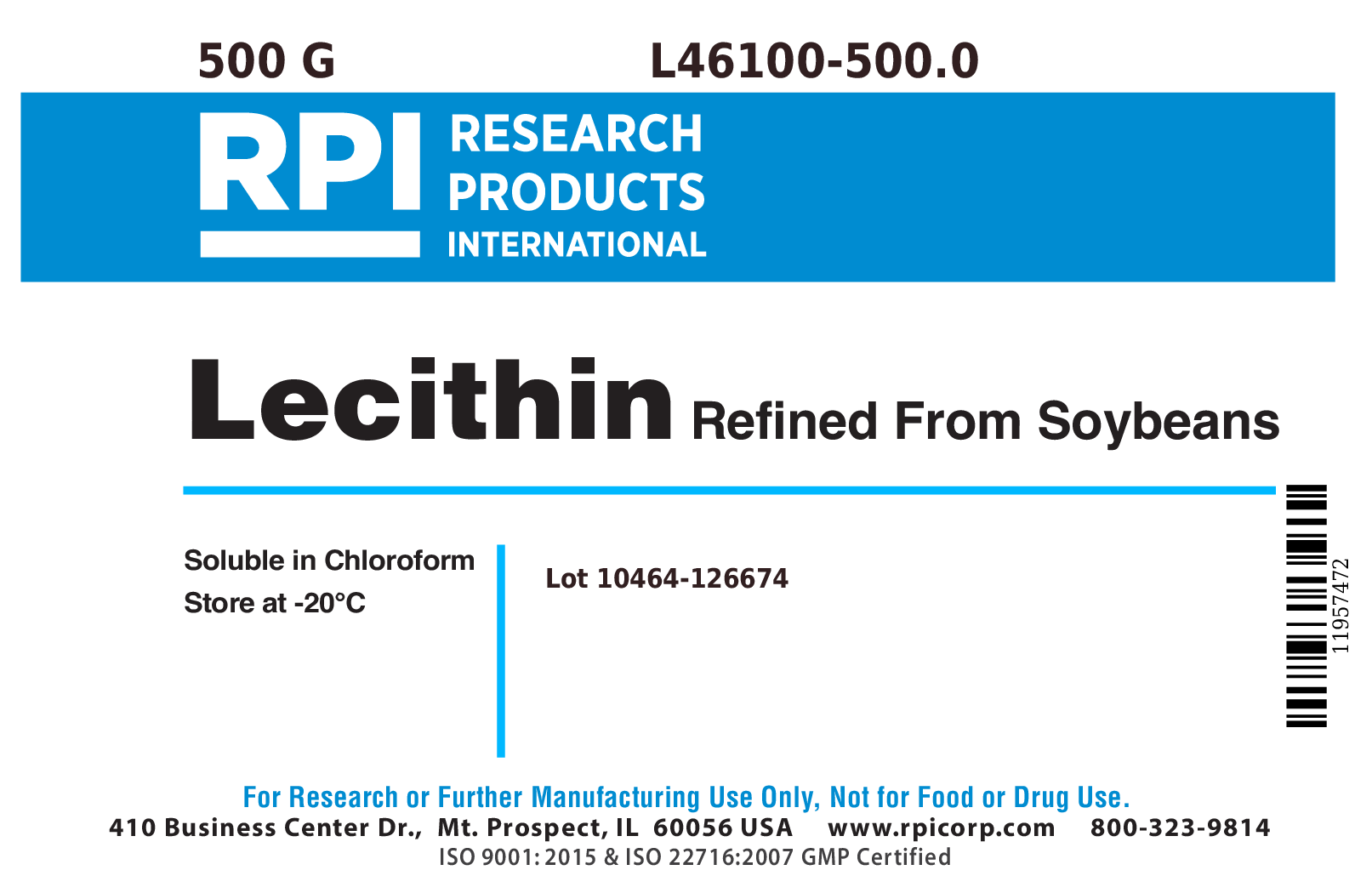 L46100-500.0 - Lecithin, Refined From Soybeans, 500 Grams