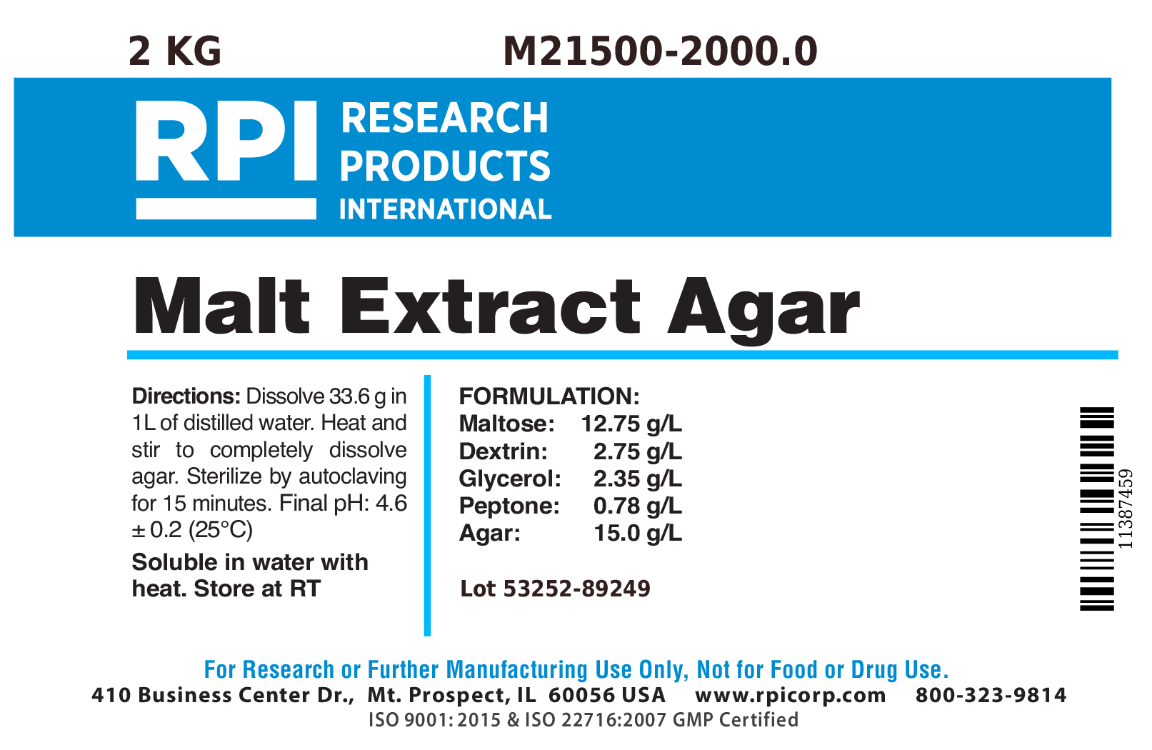 M21500-2000.0 - Malt Extract Agar, 2 Kilograms