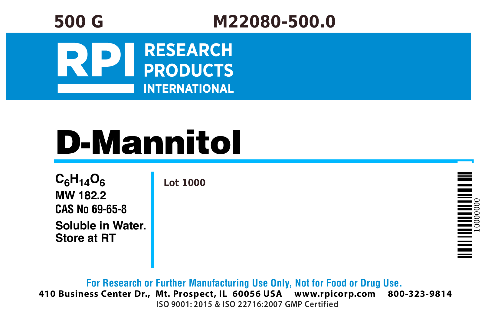 M22080-500.0 - D-Mannitol, 500 Grams