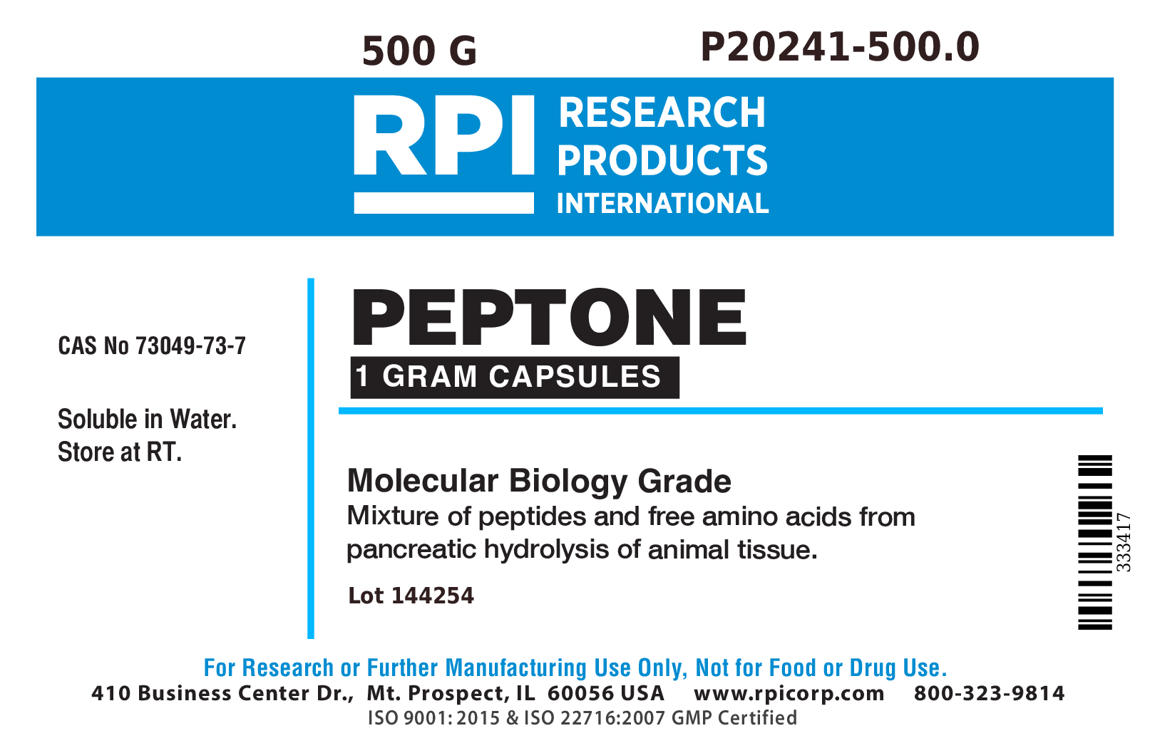 P20241-500.0 - Peptone, 1 Gram Capsules, 500 Grams