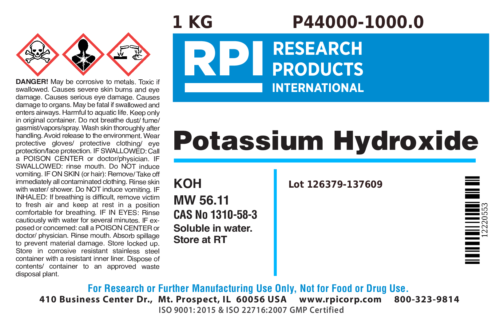 P44000-1000.0 - Potassium Hydroxide, 1 Kilogram