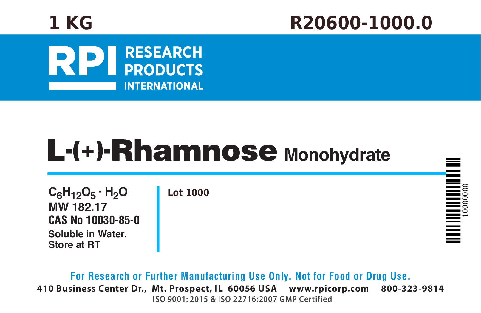 R20600-1000.0 - L-(+)-Rhamnose, Monohydrate, 1 Kilograms