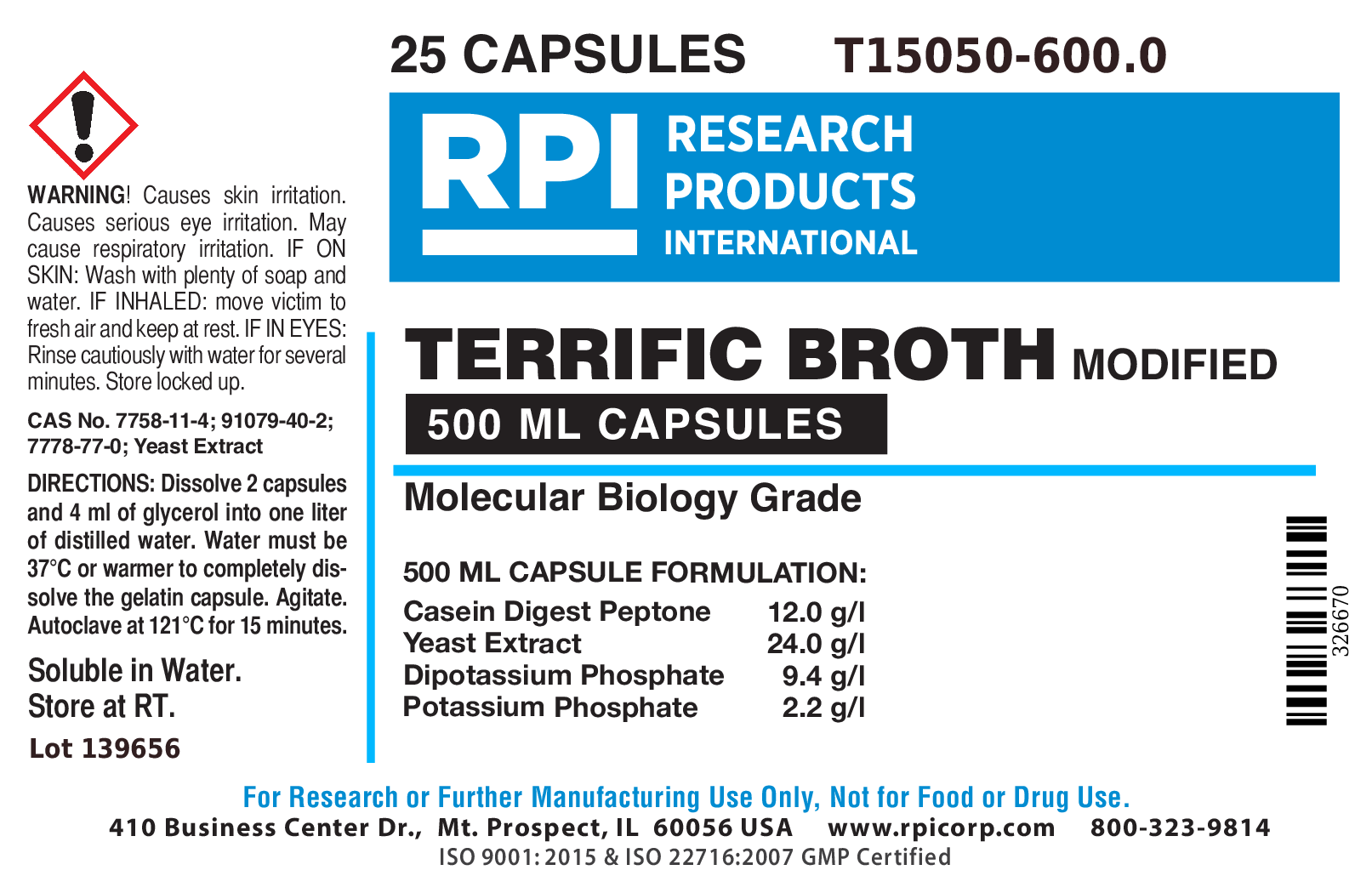 T15050-600.0 - Terrific Broth Modified 500ml Capsules, 25 Capsules of ...