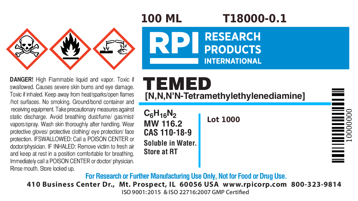 T18000-0.1 - TEMED [N,N,N',N'-Tetramethylethylenediamine], 100 Milliliters