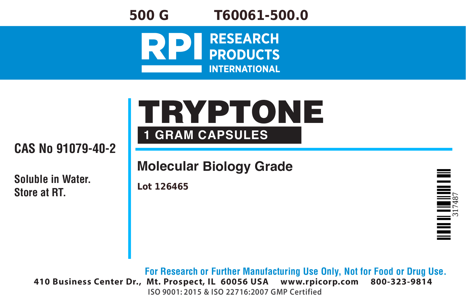 T60061-500.0 - Tryptone, 1 Gram Capsules, 500 Grams