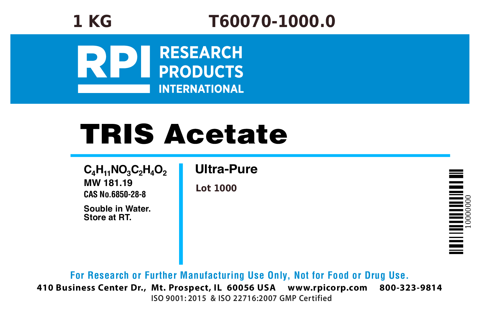 T60070-1000.0 - Tris Acetate Ultra Pure, 1 Kilogram