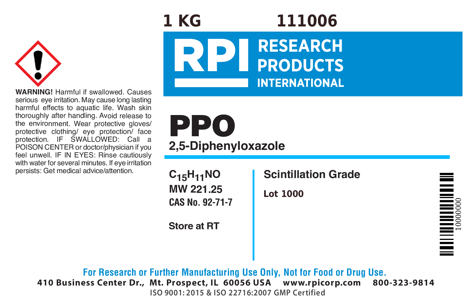 111006 - PPO [2, 5-Diphenyloxazole], Scintillation Grade, 1 Kilogram