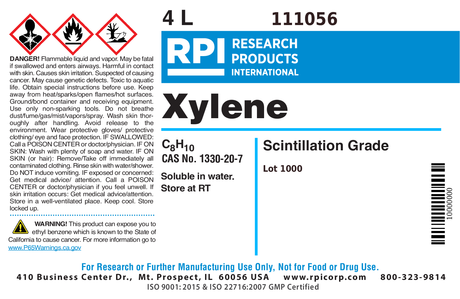111056 - Xylene, Scintillation Grade, 4 Liter Bottle