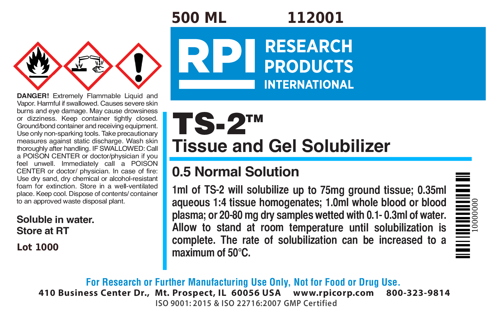 112001 - TS-2 Tissue and Gel Solubilizer, Scintillation Grade, 500 ...