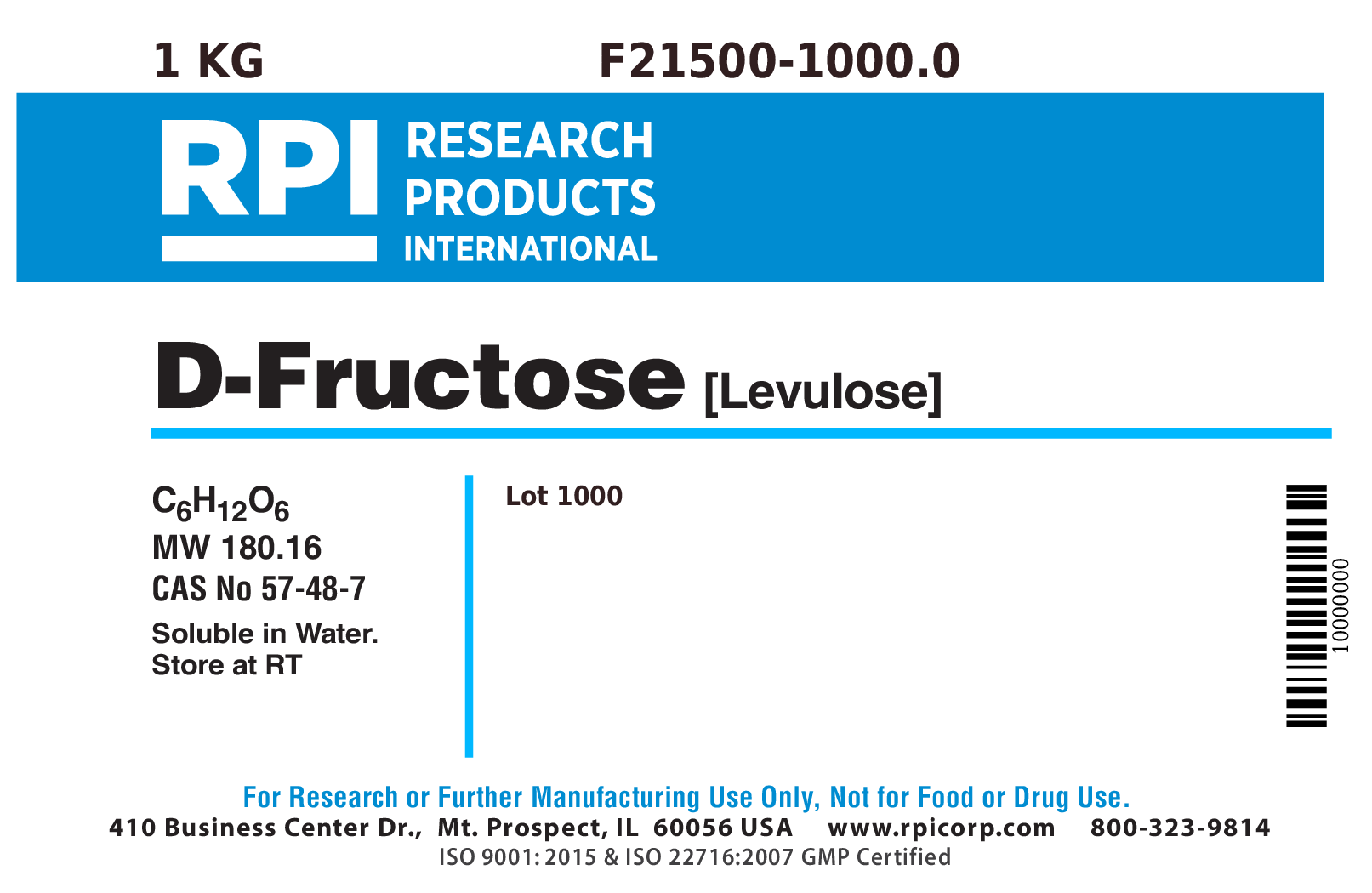 F21500-1000.0 - D-Fructose [Levulose], 1 Kilogram