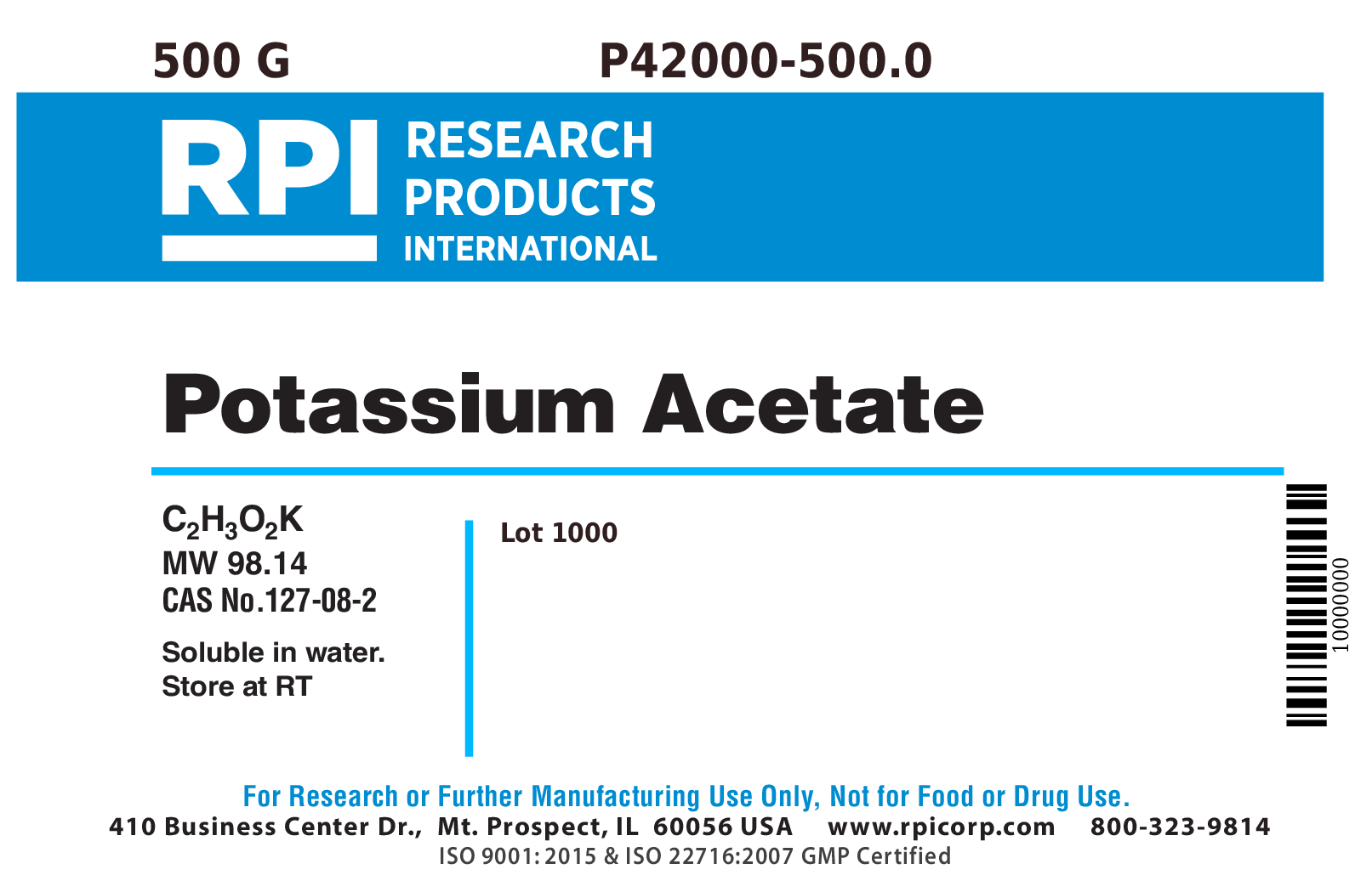 P42000-500.0 - Potassium Acetate, 500 Grams