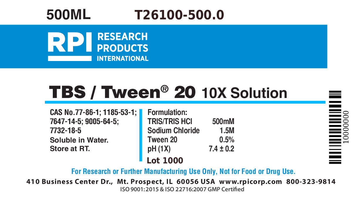 T26100-500.0 - TBS / Tween 20 10X Solution, 500 Milliliters