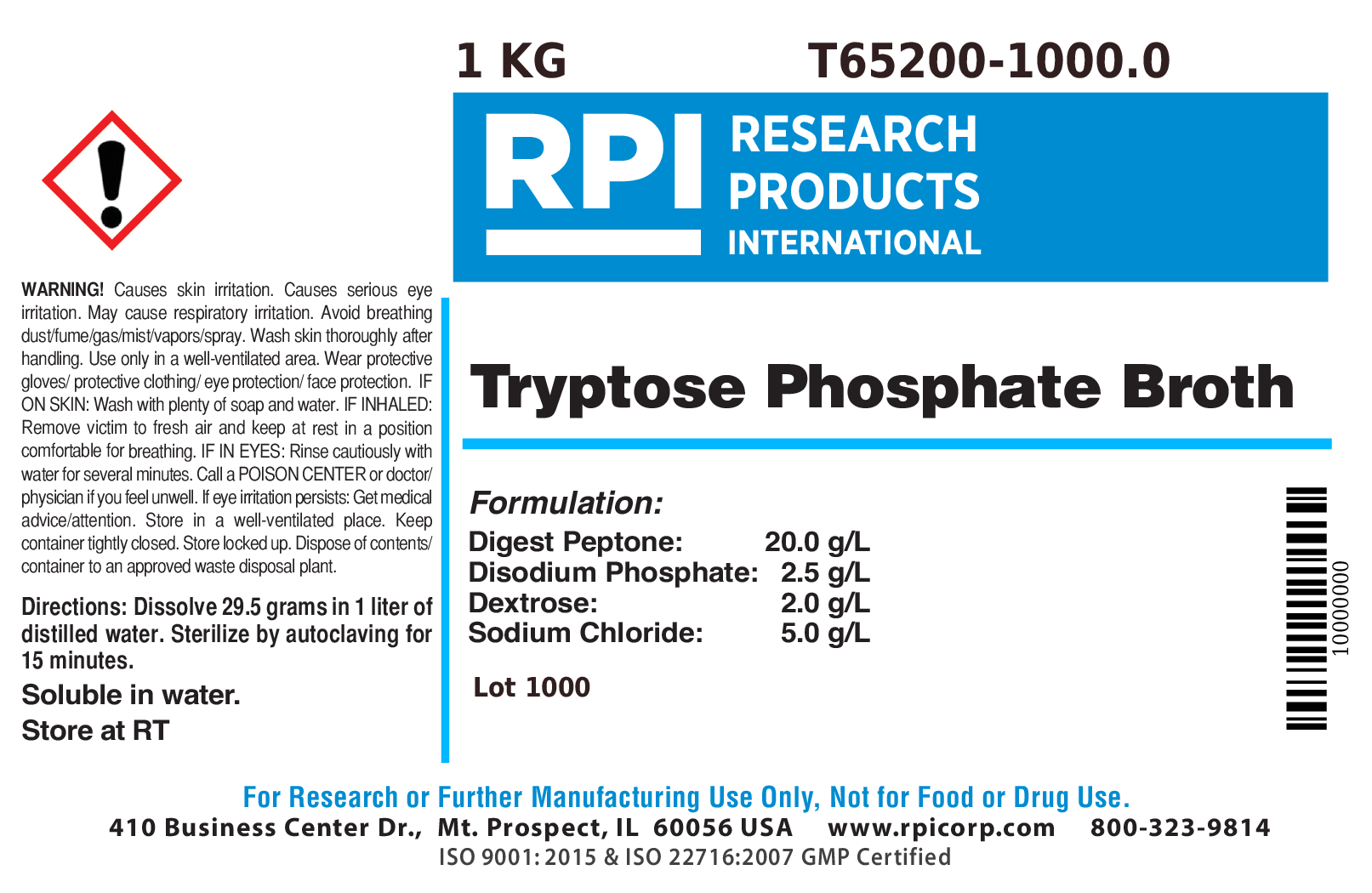 T65200-1000.0 - Tryptose Phosphate Broth, 1 Kilogram