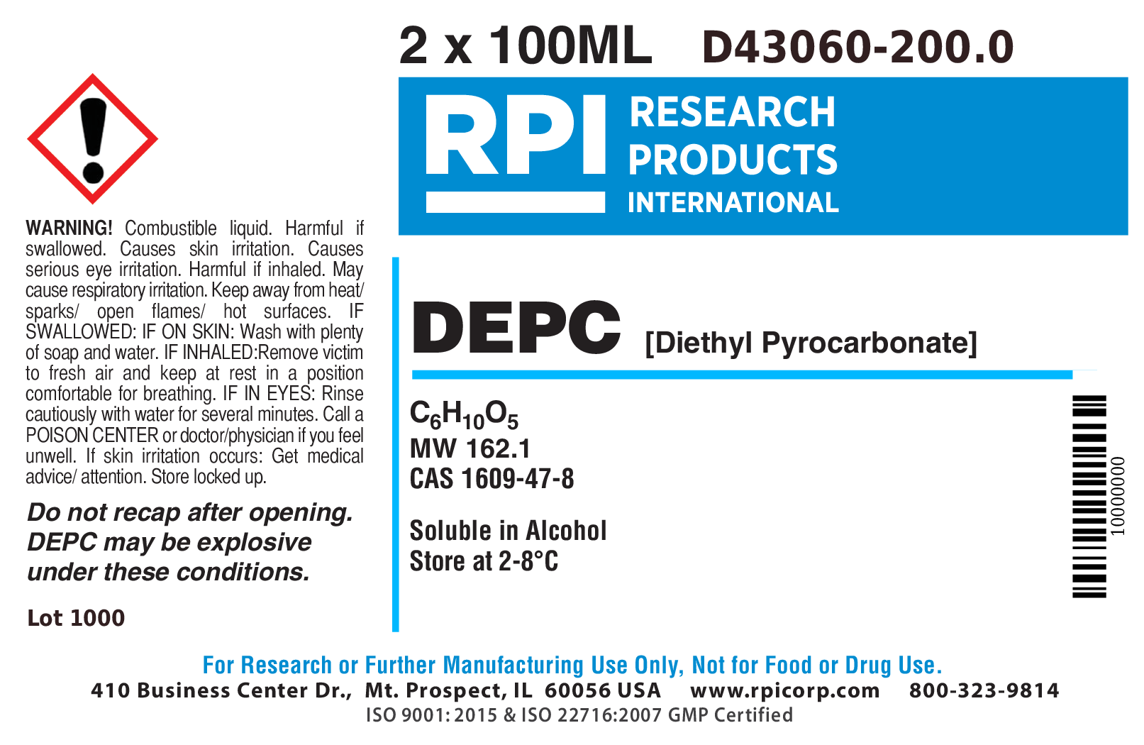 D43060-200.0 - DEPC [Diethyl Pyrocarbonate], 200 Milliliters