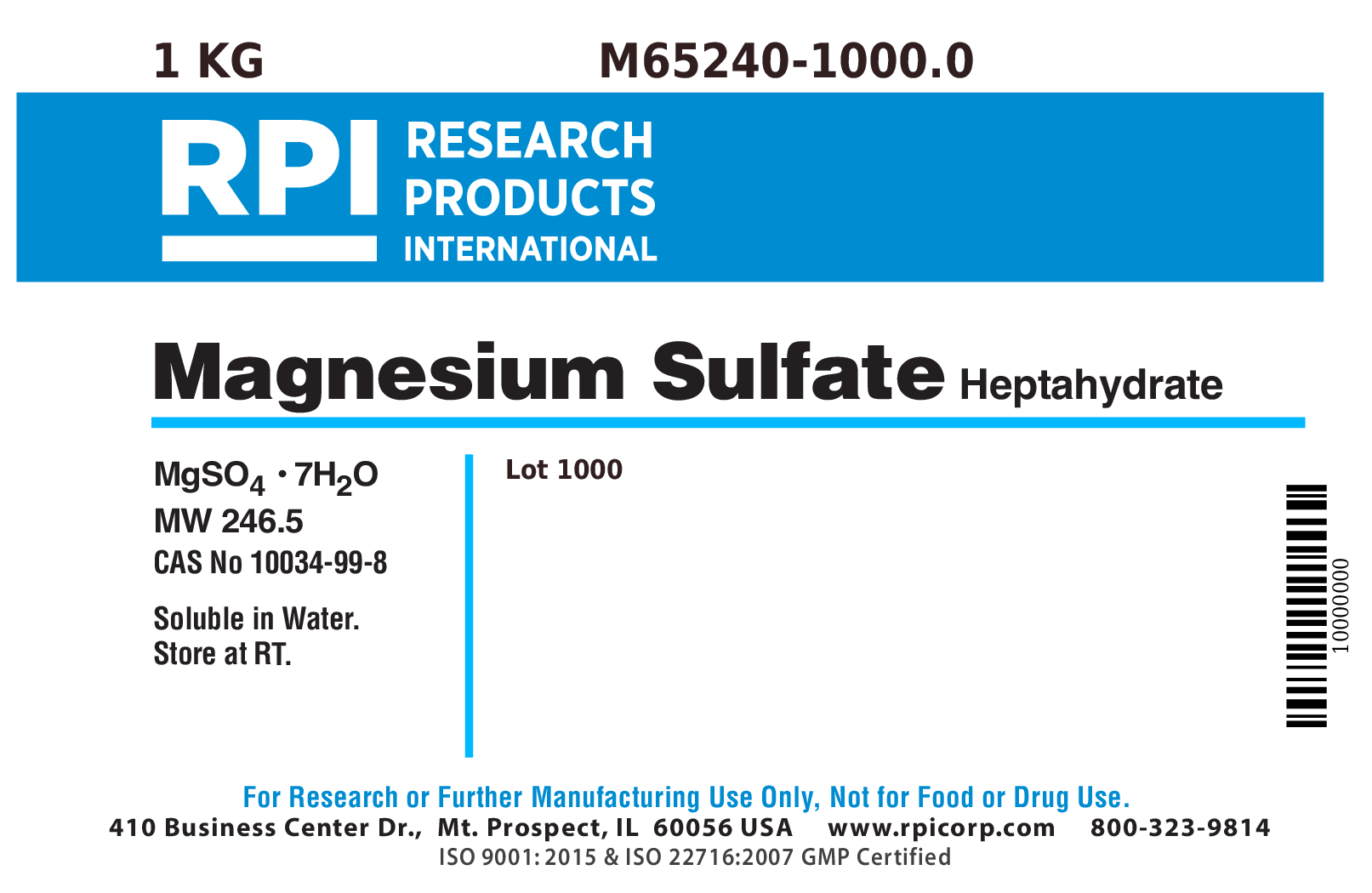 M65240-1000.0 - Magnesium Sulfate Heptahydrate, 1 Kilogram