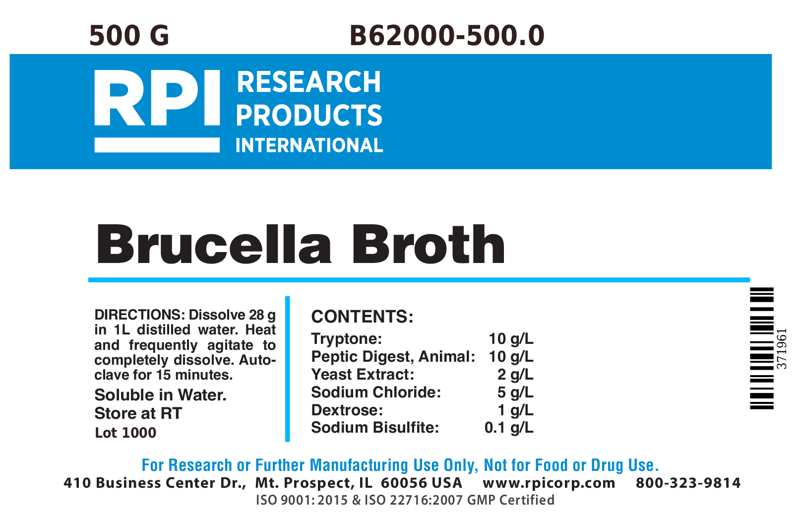 B62000-500.0 - Brucella Broth, 500 Grams