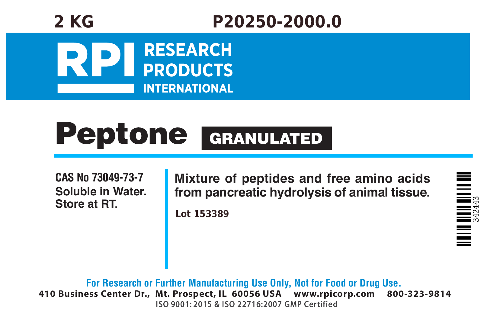 P20250-2000.0 - Peptone, Granulated, 2 Kilograms