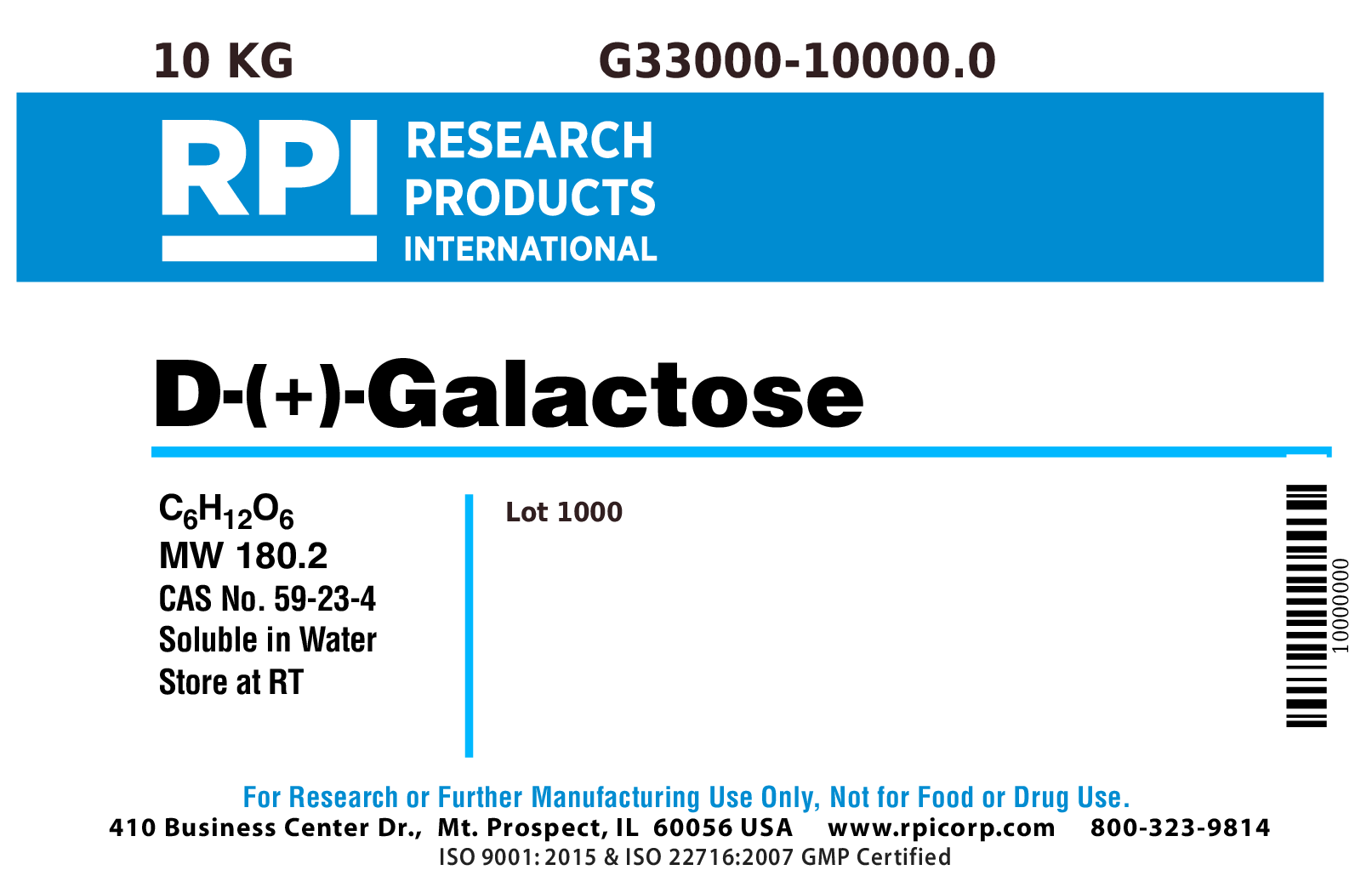 G33000-10000.0 - D-(+)-Galactose, 10 Kilograms