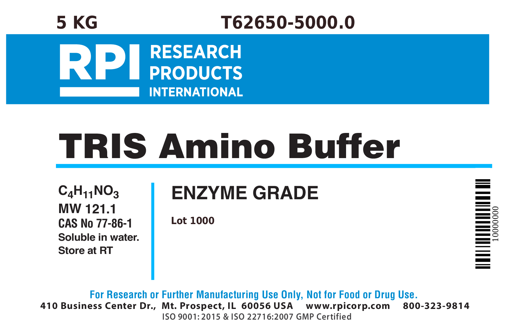 T62650-5000.0 - TRIS, Amino Buffer, Enzyme Grade, 5 Kilograms