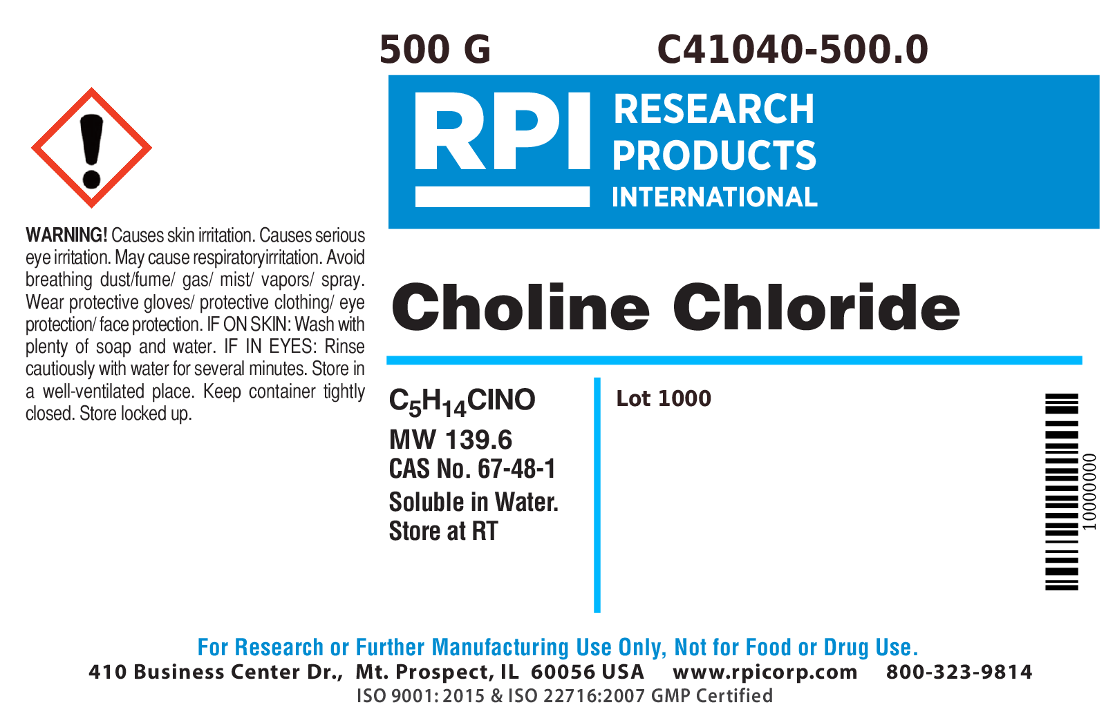 C41040-500.0 - Choline Chloride, 500 Grams