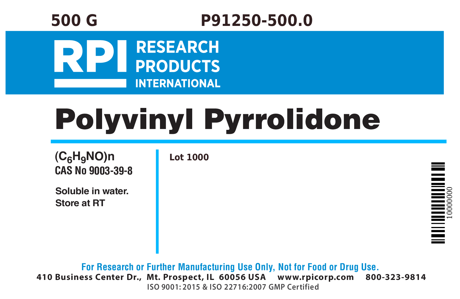 P91250-500.0 - Polyvinylpyrrolidone, 500 Grams