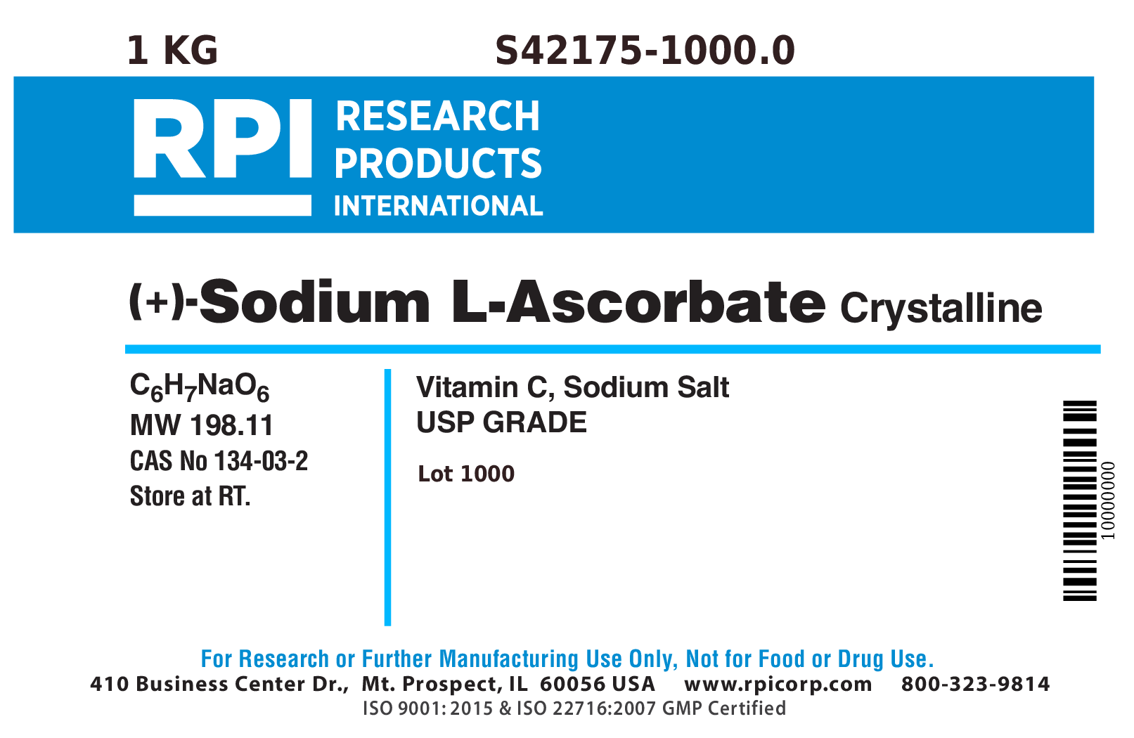 S42175-1000.0 - (+)-Sodium L-Ascorbate Crystalline, 1 Kilogram