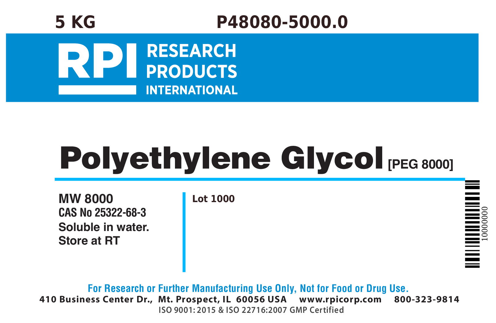 P48080-5000.0 - PEG 8000 [Polyethylene Glycol 8000], 5 Kilograms