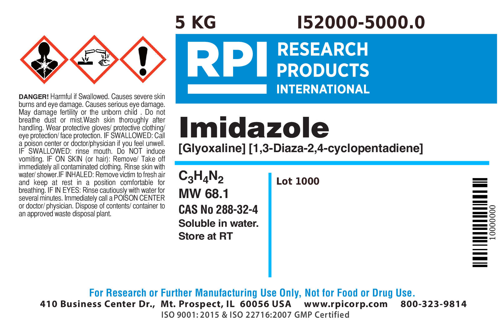 I52000-5000.0 - Imidazole [Glyoxaline] [1,3-Diaza-2-,4-cyclopentadiene ...