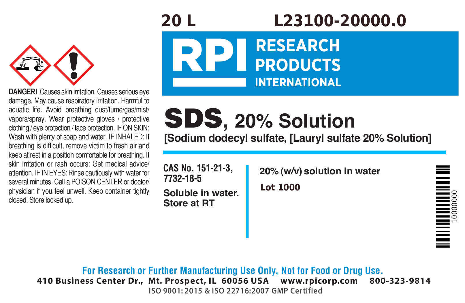 L23100-20000.0 - SDS, 20% Solution [Sodium dodecylsulfate 20% Solution ...