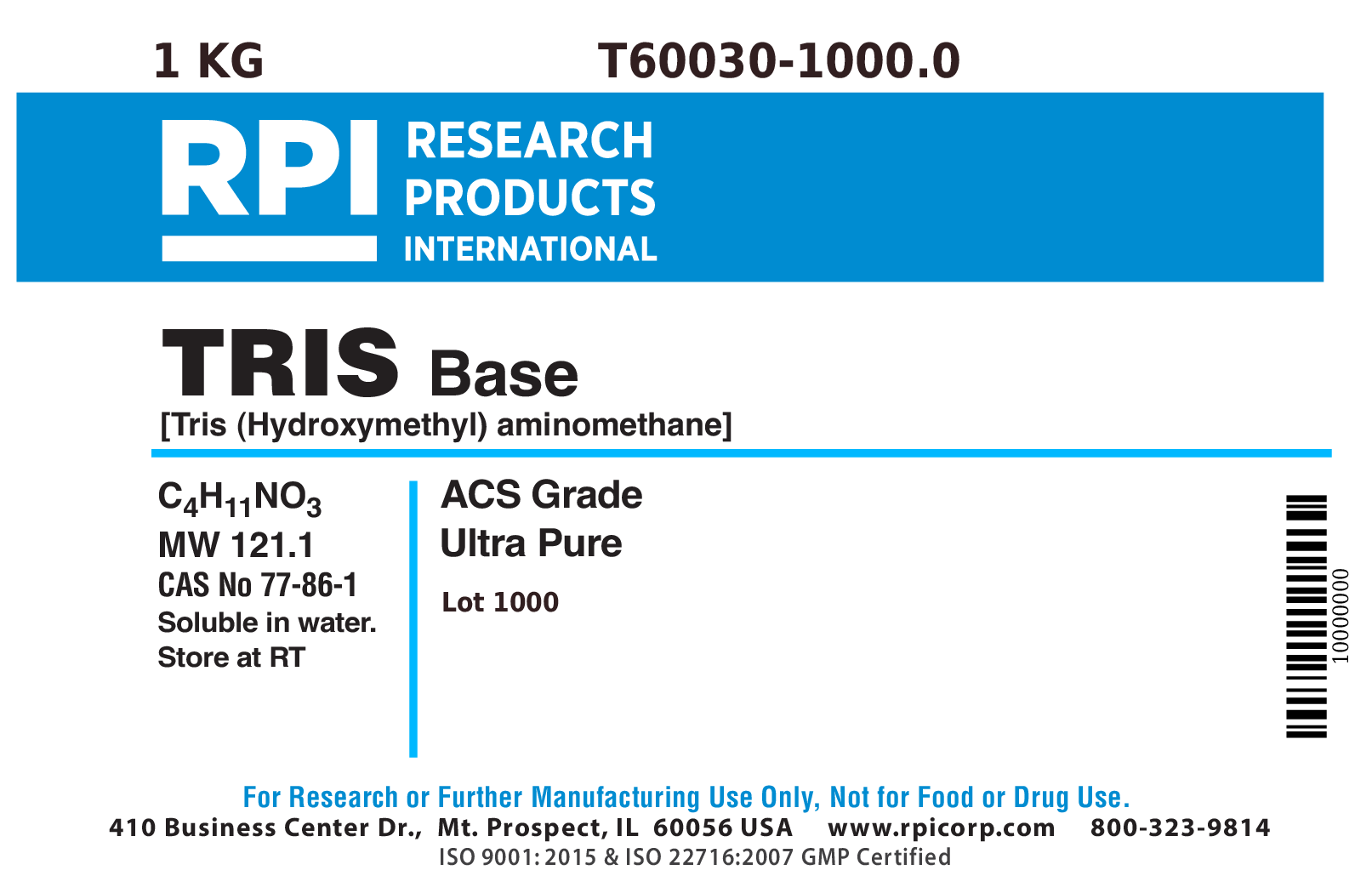 T60030-1000.0 - TRIS, ACS Grade, 1 Kilogram