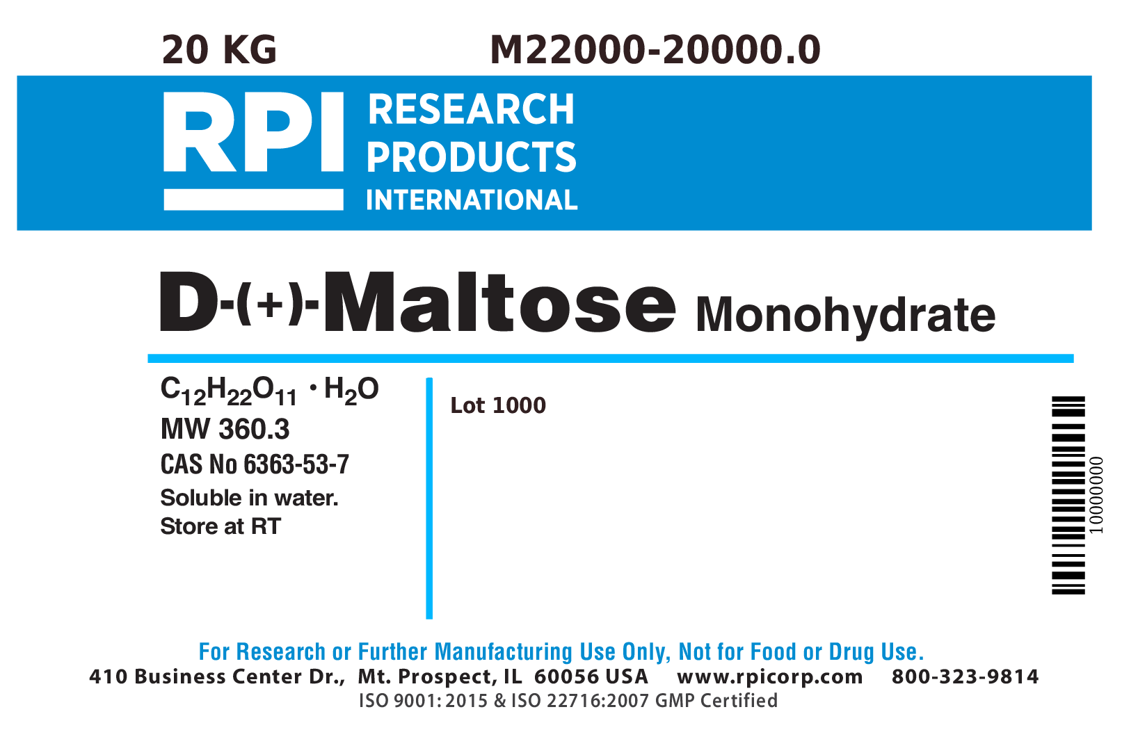 M22000-20000.0 - D-(+)-Maltose Monohydrate, 20 Kilograms