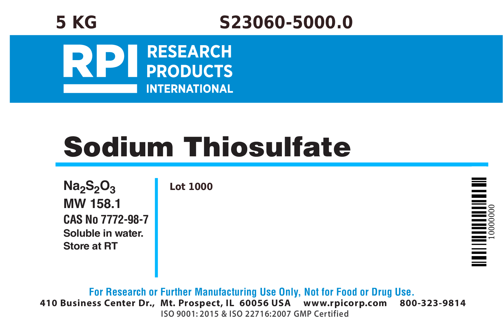 S23060-5000.0 - Sodium Thiosulfate, 5 Kilograms